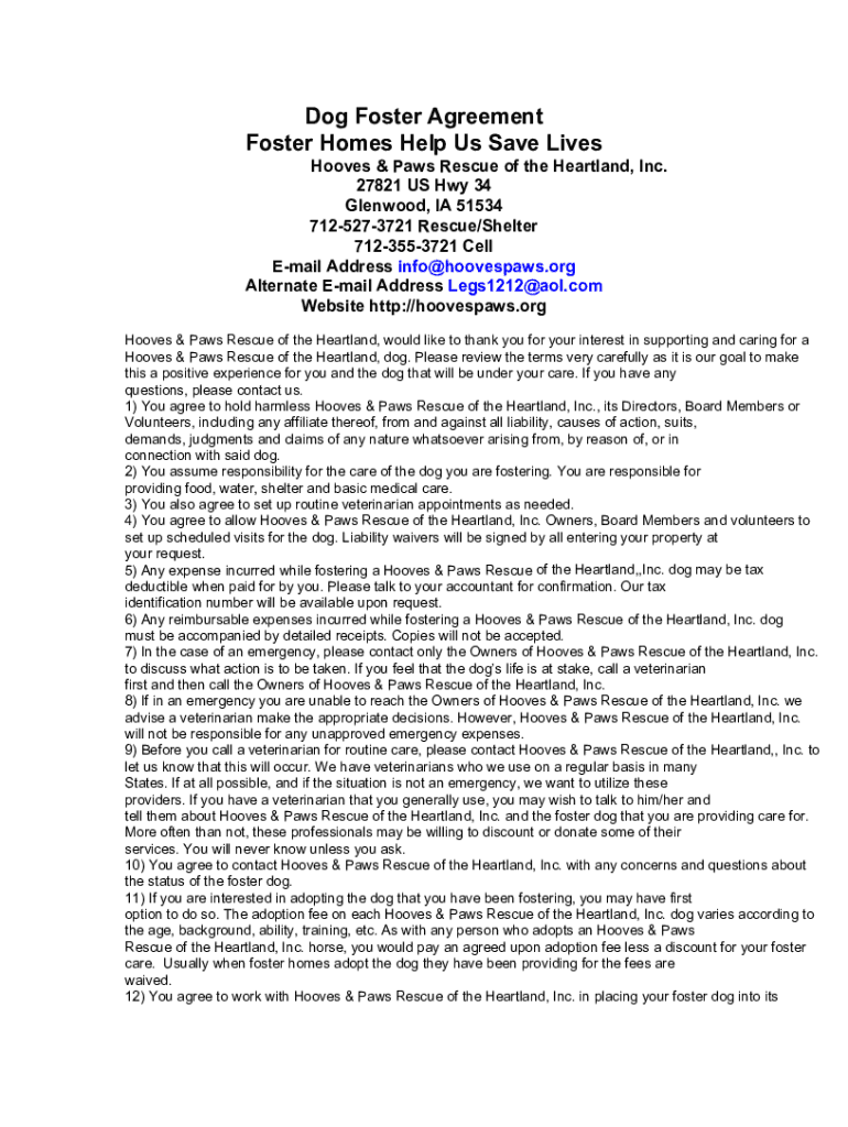 Fillable Online Dog Foster Agreement.wps Fax Email Print - pdfFiller