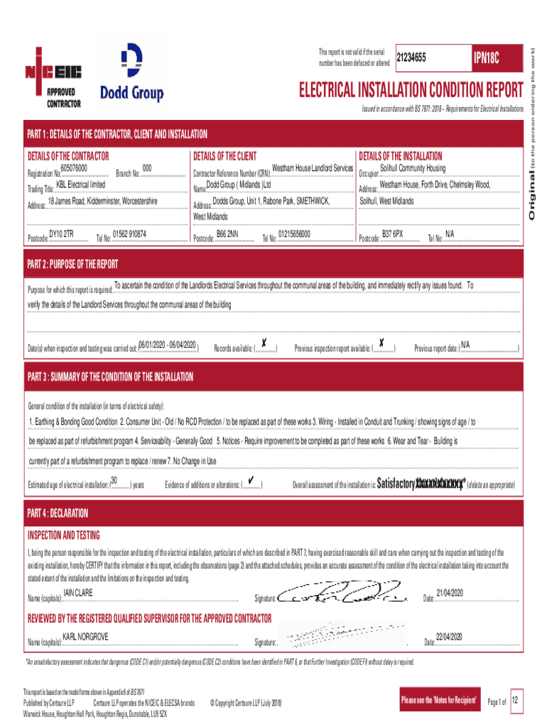 Fillable Online Issued in accordance with BS 7671: 2018 Requirements ...