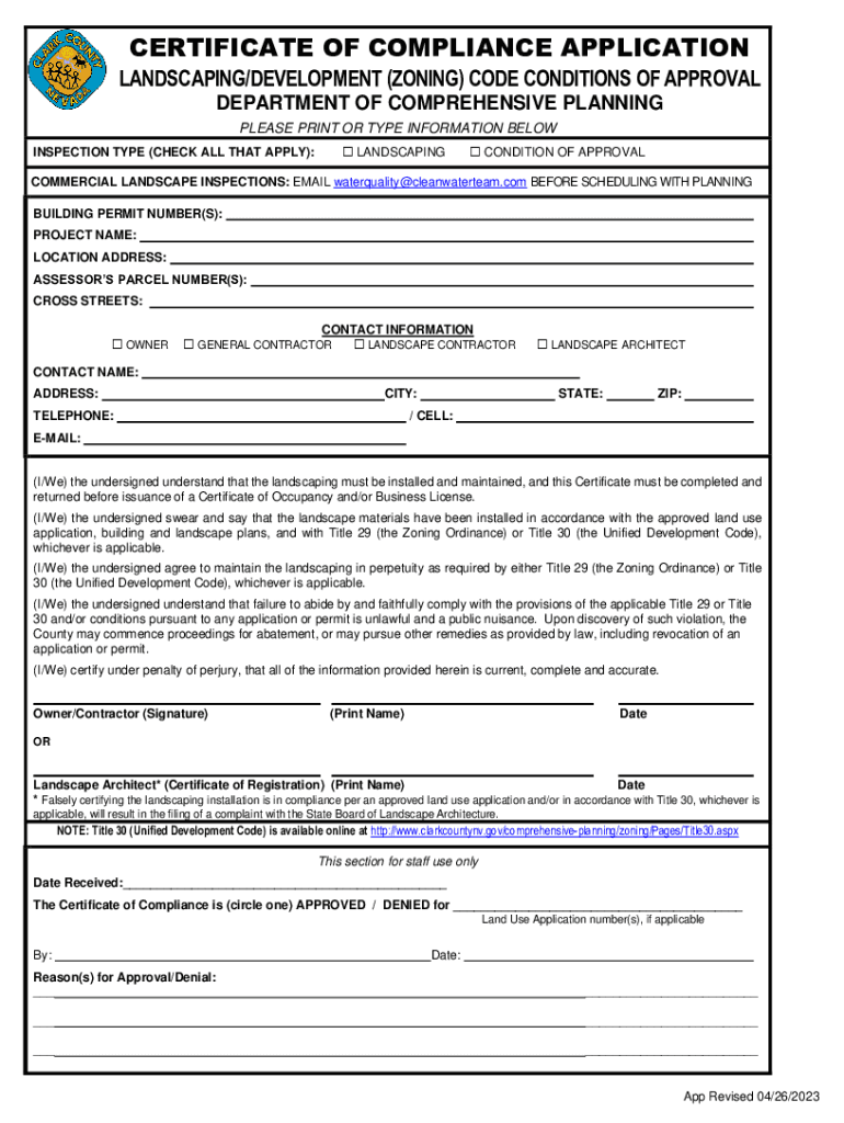 Fillable Online certificate of compliance application - landscaping ... Fax Email Print - pdfFiller