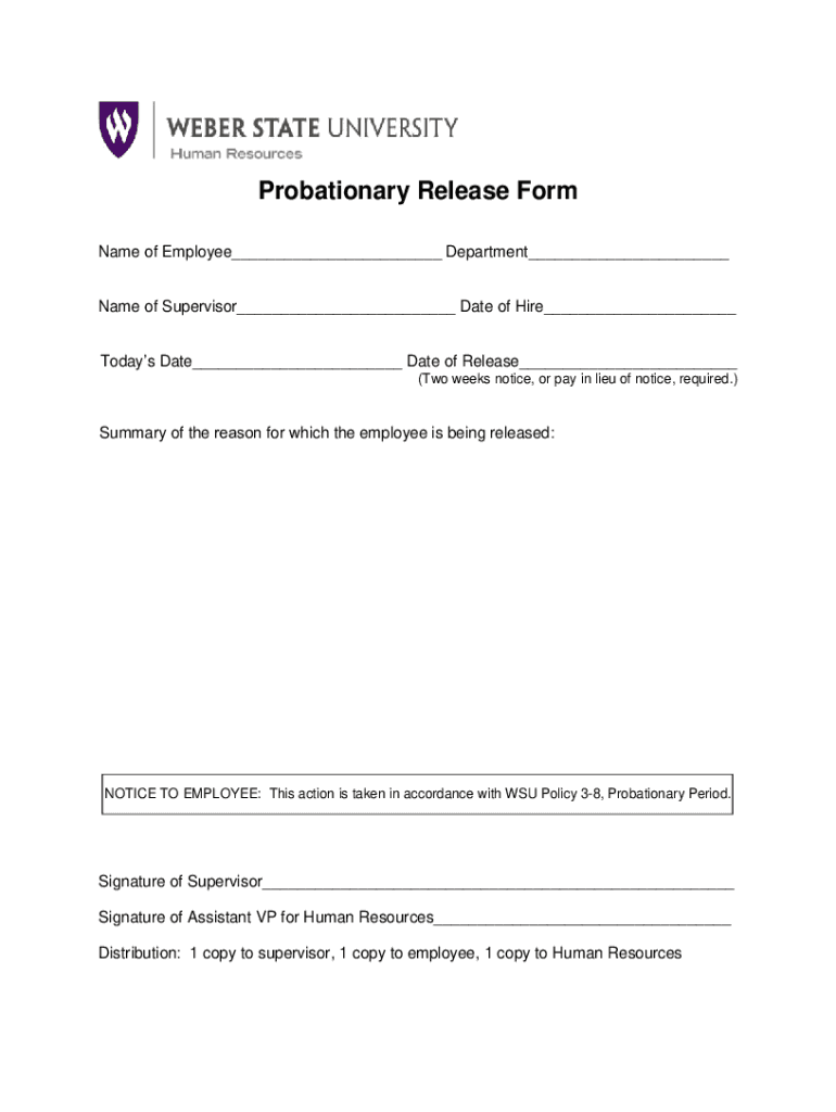 Fillable Online Probationary Release Form Fax Email Print - pdfFiller
