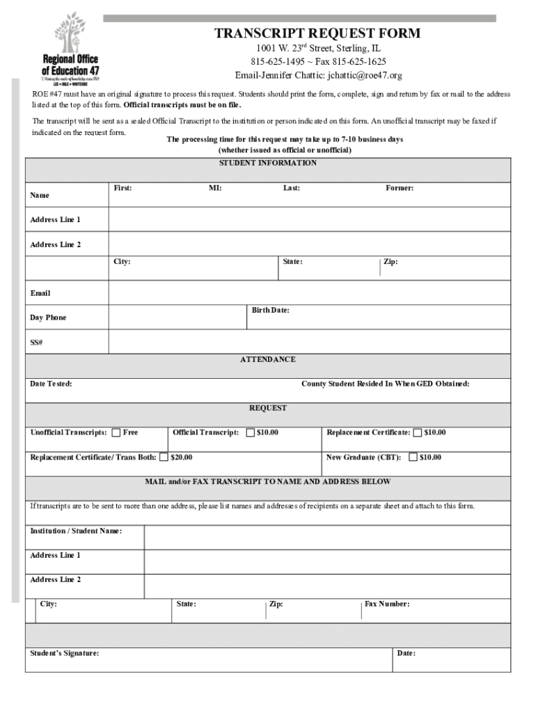 Fillable Online State of Illinois High School Transcript Request Form ...