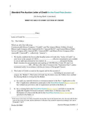 Fillable Online icc illinois Standard Pre-Auction Letter of Credit for ...