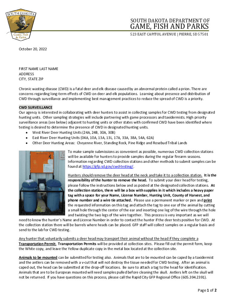 Fillable Online gfp sd Chronic wasting disease (CWD) is a fatal deer ...