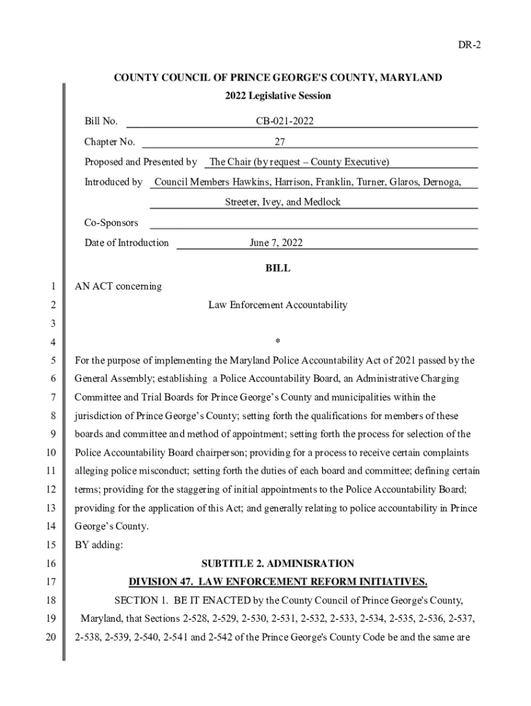 Fillable Online prince george's county council member calvin hawkins ...