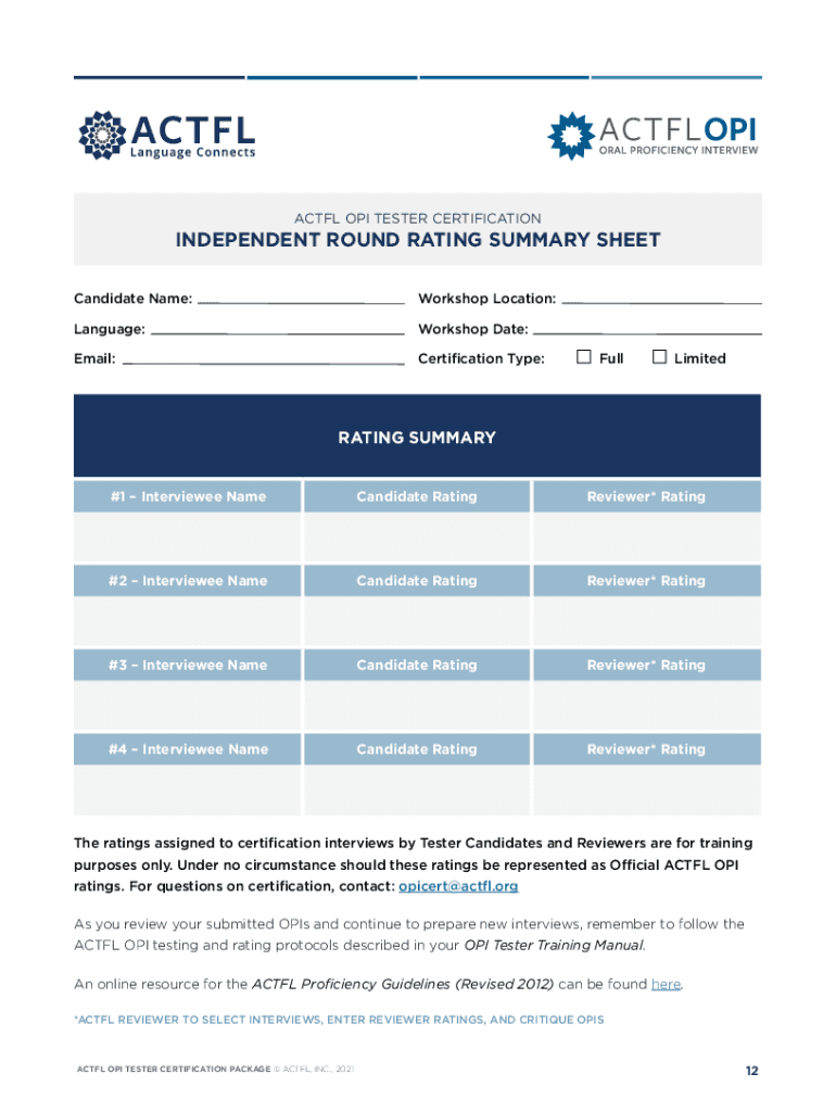 Fillable Online actfl opi - examinee handbook - Language Testing ...