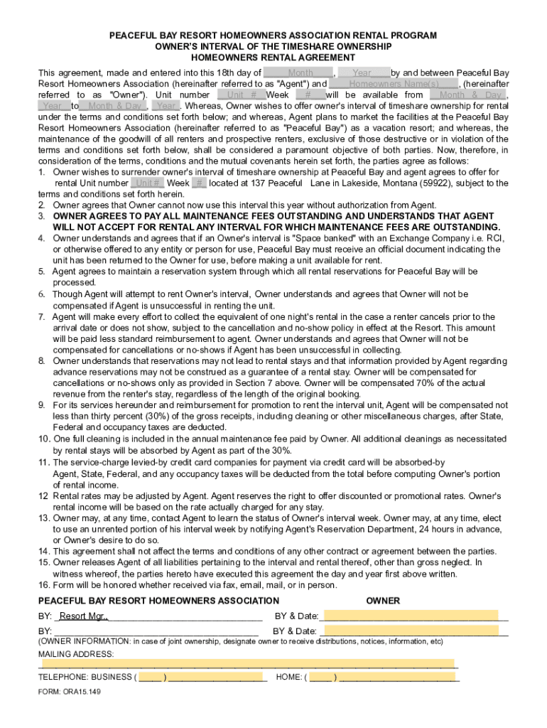 Fillable Online Homeowners Rental Agreement (ORA15.149).docx Fax Email Print - pdfFiller