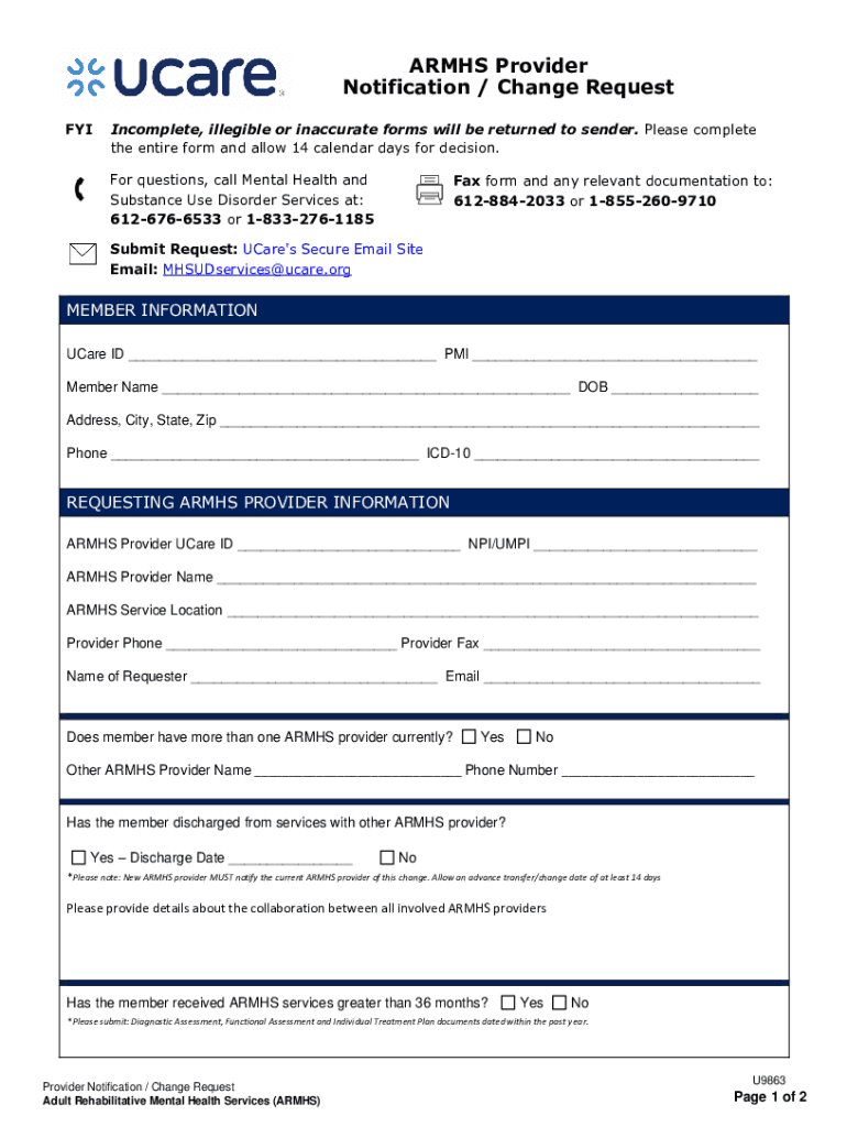 Fillable Online ARMHS Provider Notification / Change Request Fax Email ...