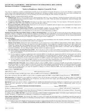 Fillable Online CA Form DWC-7 Notice to Employees Injuries Caused by ...