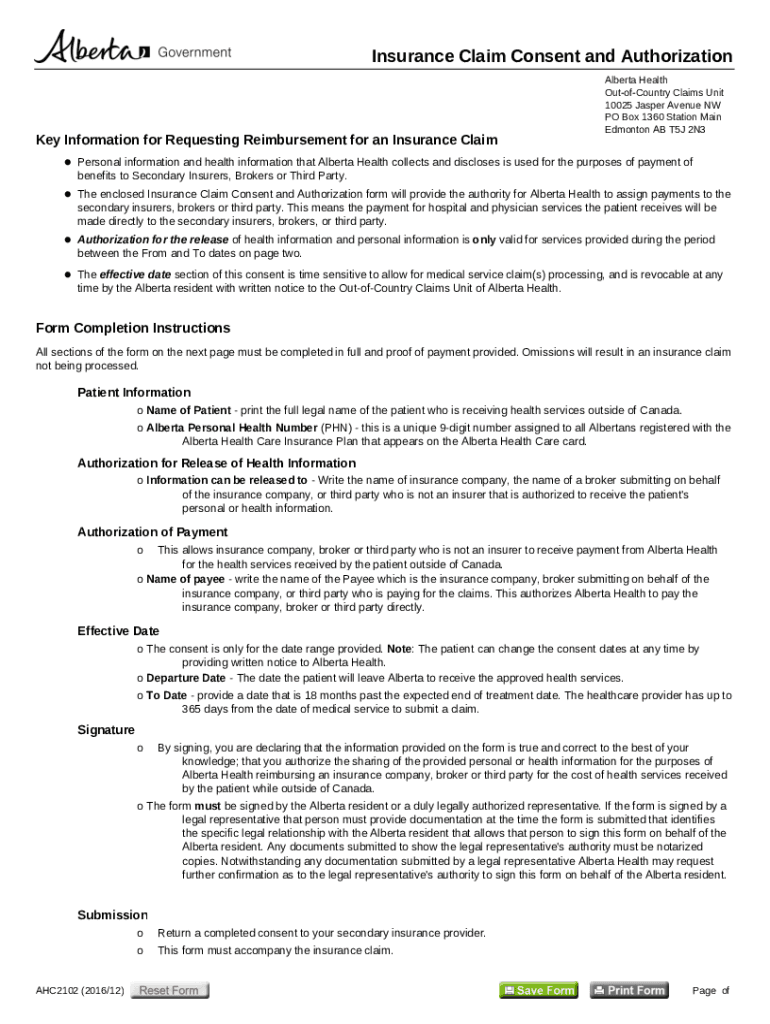 Fillable Online Insurance Claim Consent and Authorization. Used by the ...