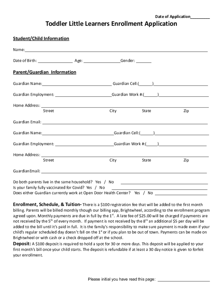 Fillable Online Preschool Room Application Form Fax Email Print - pdfFiller