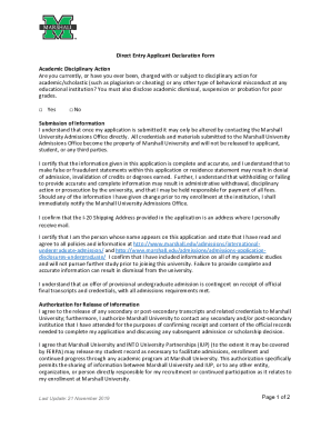 Fillable Online Direct Entry Applicant Declaration Form Academic Disciplinary Action Fax Email ...