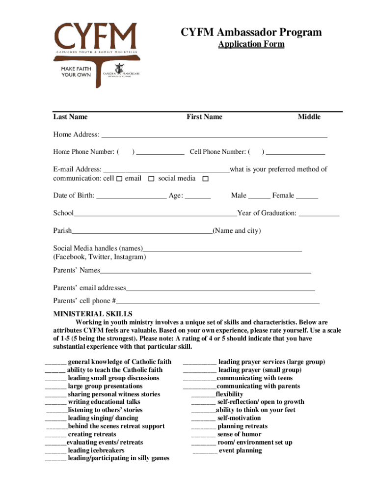 Fillable Online Student Ambassadors Program Form Fax Email Print ...