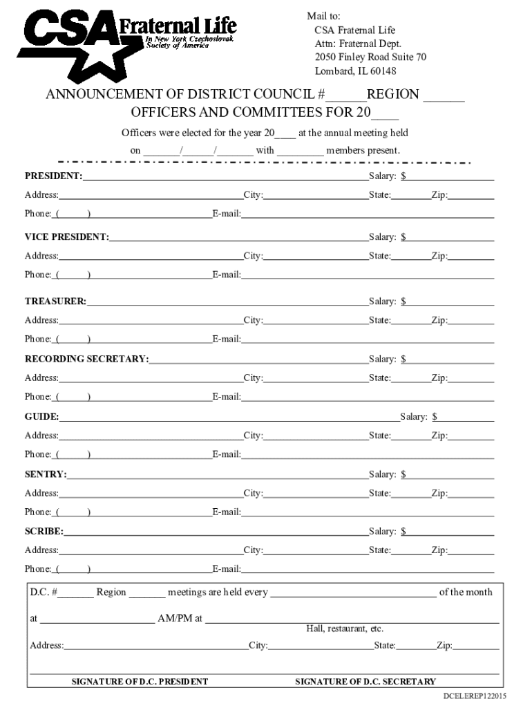 Fillable Online Meet the Officers and Board Members of CSA Fraternal Life! Fax Email Print ...