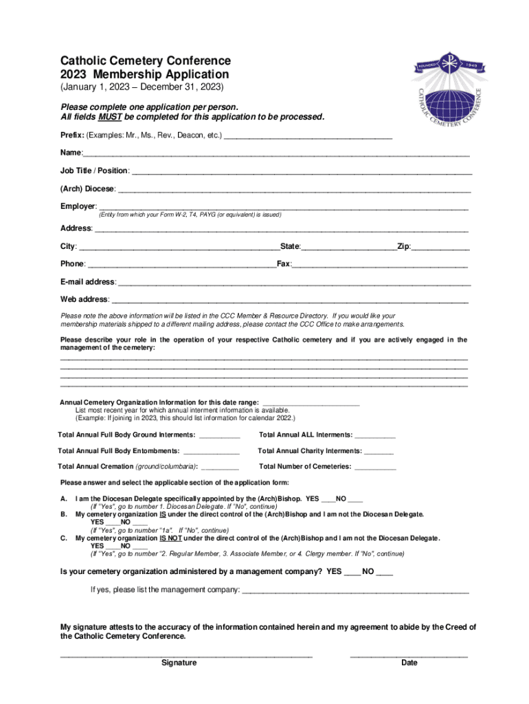 Fillable Online Catholic Cemetery Conference 2023 Membership ...