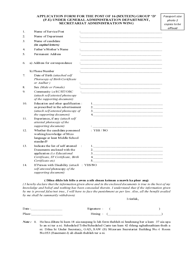 Fillable Online Application Form for Group D (PE) Fax Email Print - pdfFiller