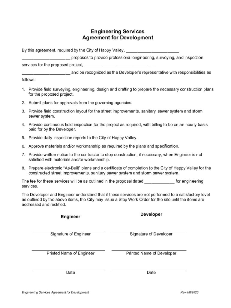 Fillable Online Engineering Services Agreement for Development Fax ...
