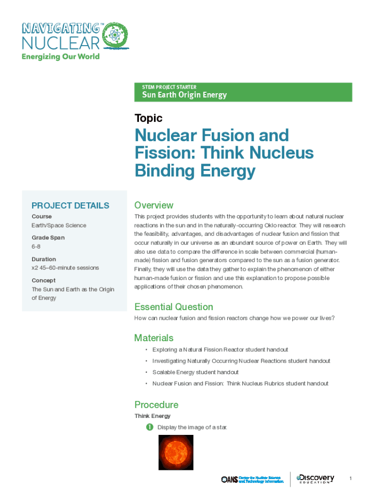 Fillable Online Nuclear Fusion and Fission: Think Nucleus Binding ...