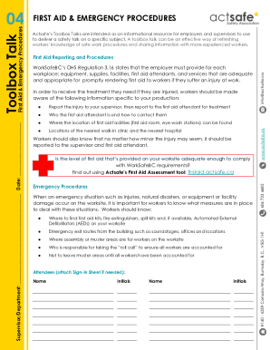 Fillable Online Toolbox Talk First Aid & Emergency Procedures Fax Email ...