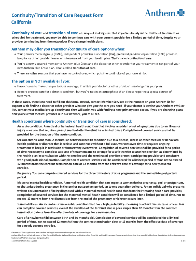 Fillable Online Transition of Care/Continuity of Care request form Fax ...