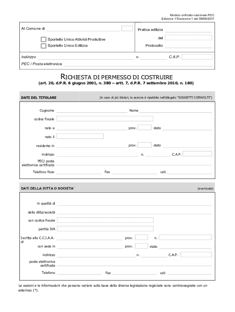 Fillable Online Modulo unificato nazionale richiesta di permesso di ...