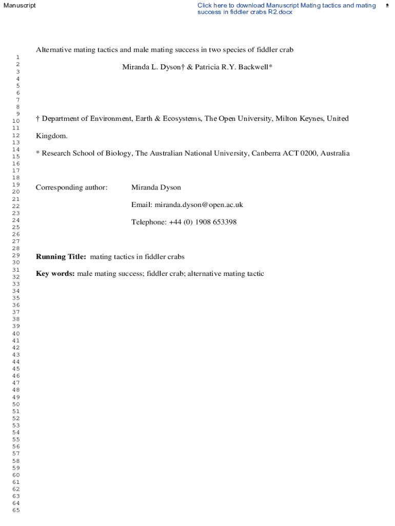 Fillable Online oro open ac Alternative mating tactics and male mating ...