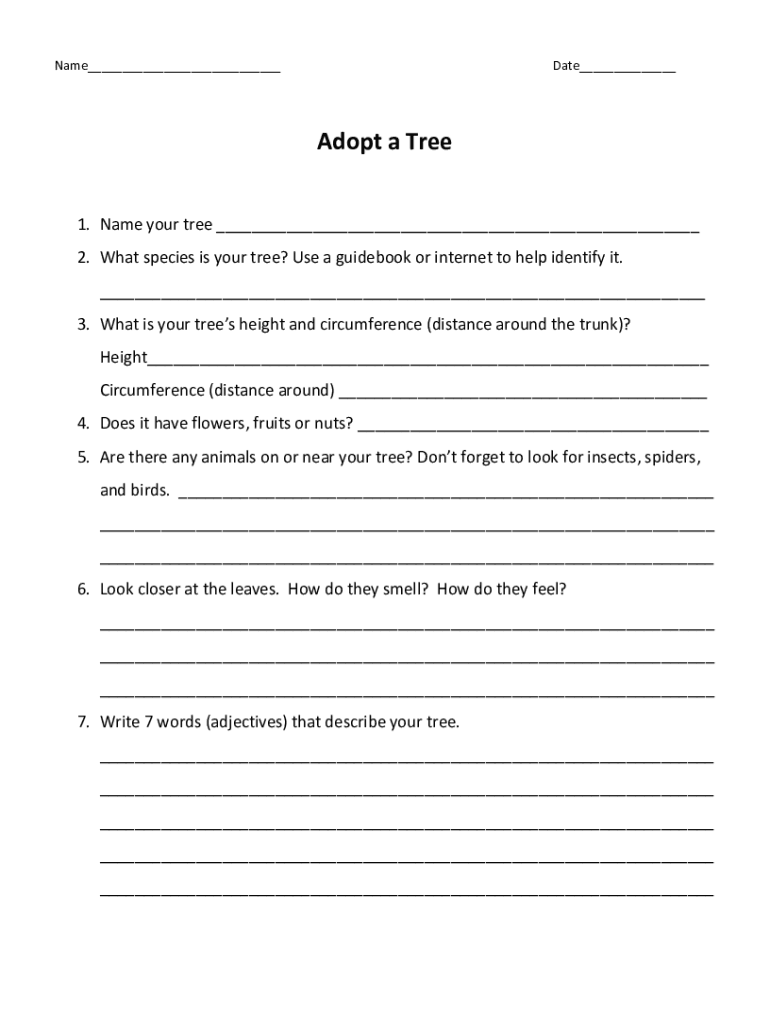 Fillable Online Adopt a Tree Worksheet Fax Email Print - pdfFiller