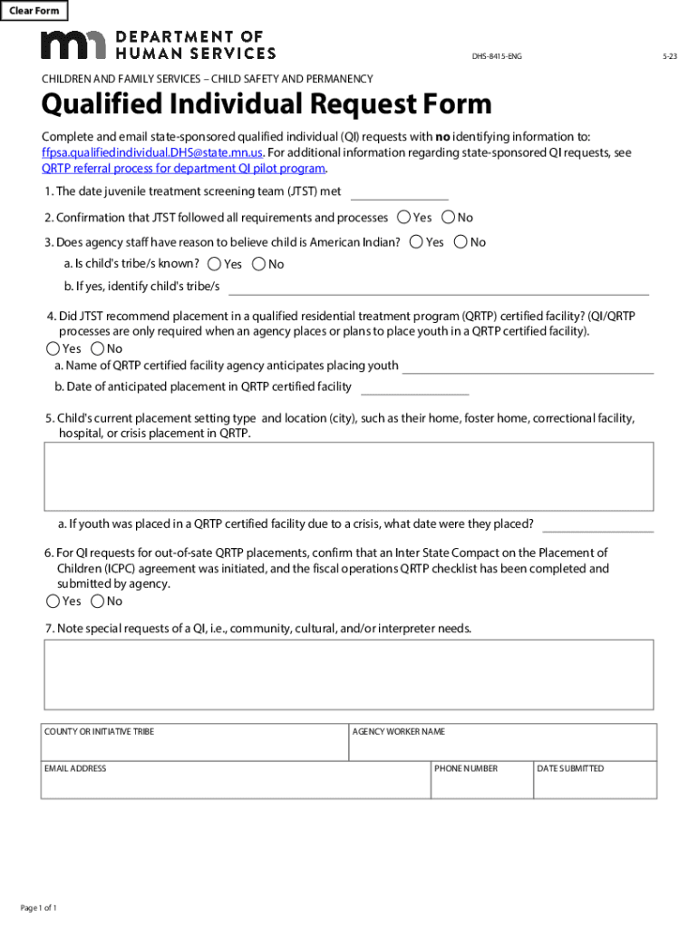 Fillable Online DHS-8415-ENG (Qualified Individual Request Form ...
