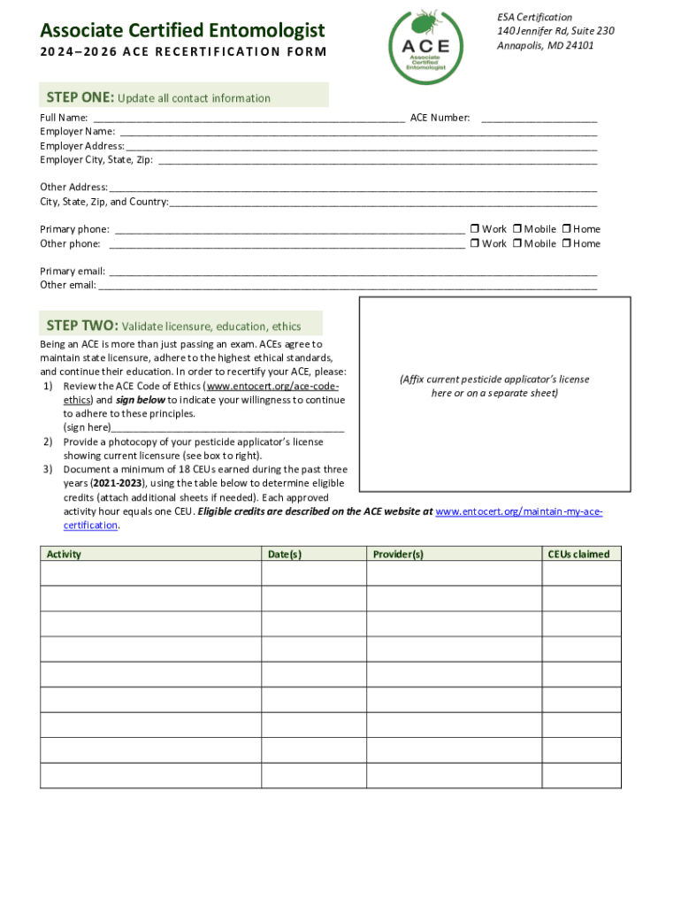 Fillable Online 20242026 ace recertification form Fax Email Print ...