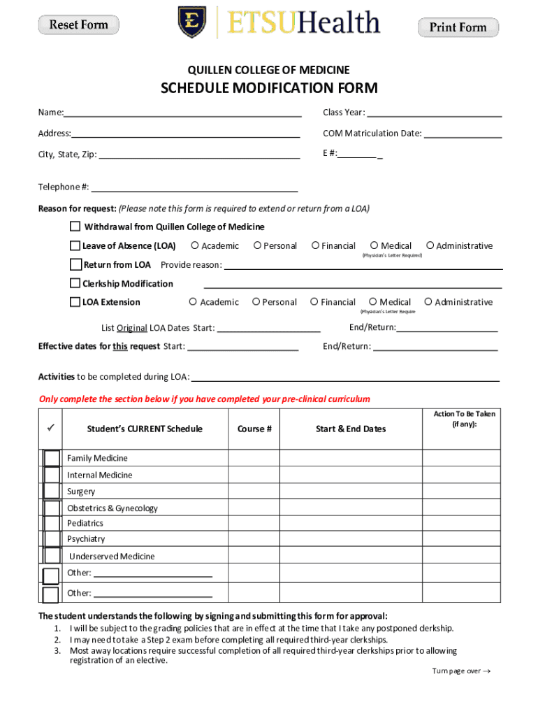 Fillable Online SCHEDULE MODIFICATION FORM Fax Email Print - pdfFiller