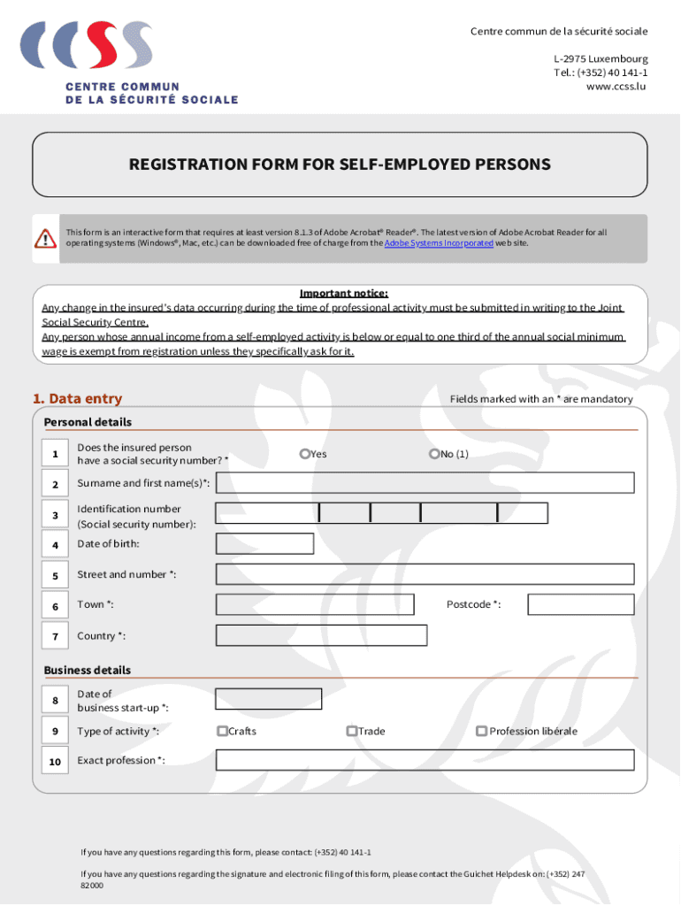 Fillable Online Registration form for self-employed persons Fax Email Print - pdfFiller