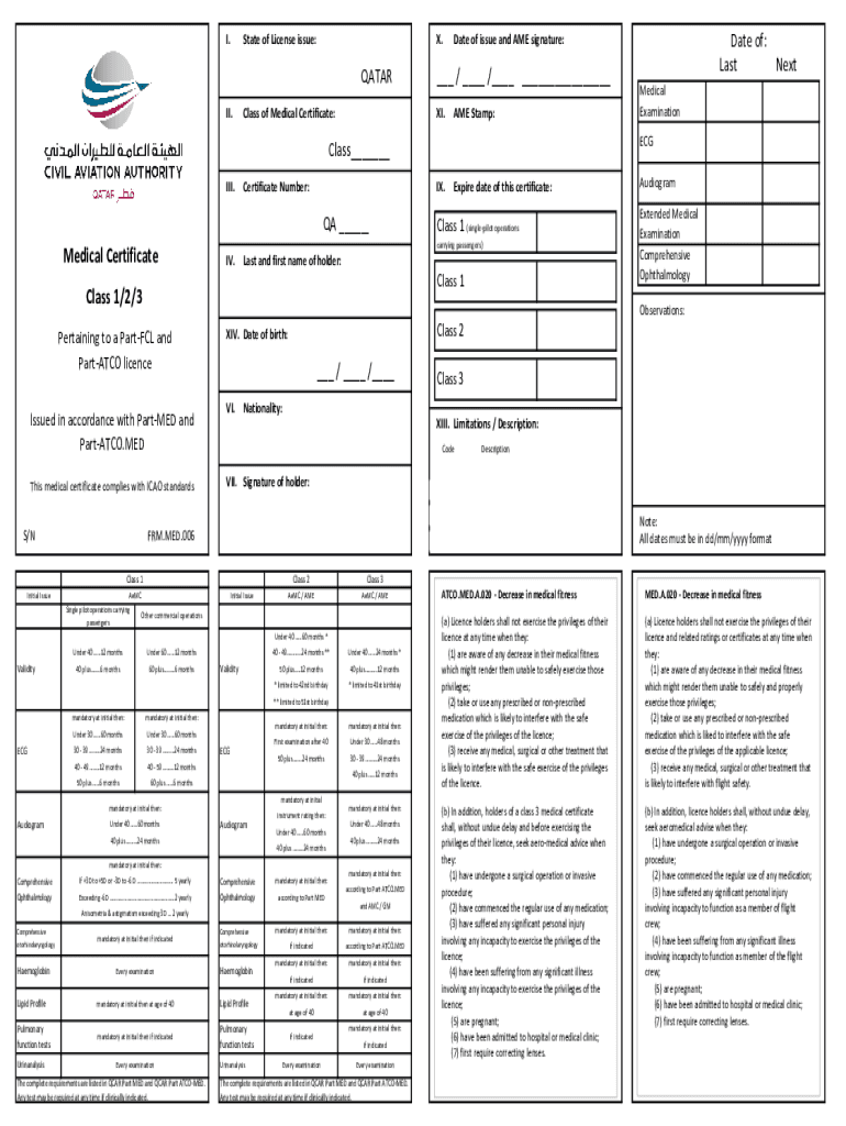 Fillable Online Medical Certificate Class 1/2/3 Fax Email Print - pdfFiller