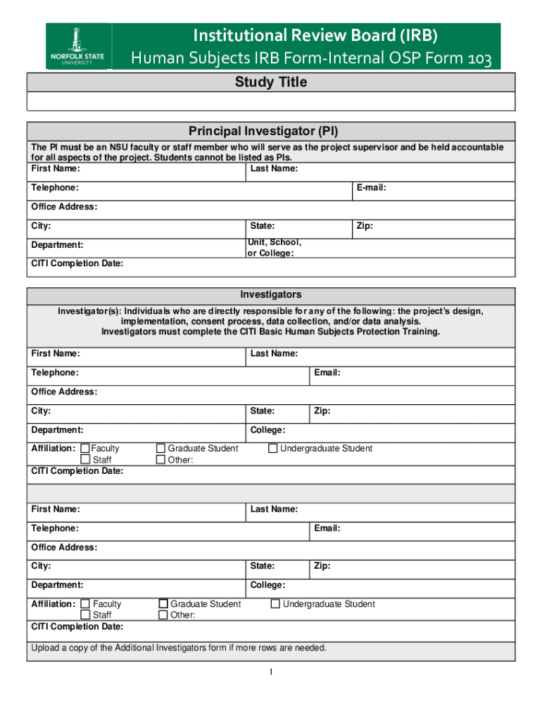 Fillable Online Institutional Review Board (IRB) Human Subjects IRB Form-Internal ... Fax Email ...