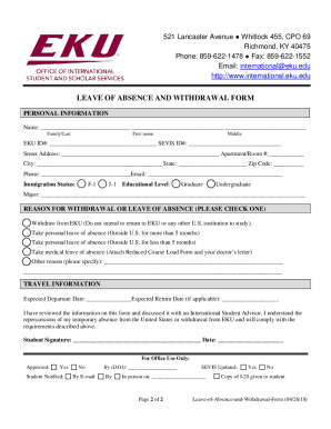 Fillable Online Withdrawal Information - Office of the Registrar Fax Email Print - pdfFiller