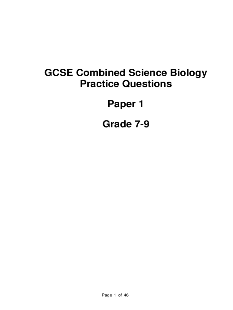 Fillable Online GCSE Combined Science Biology Practice Questions Paper ...