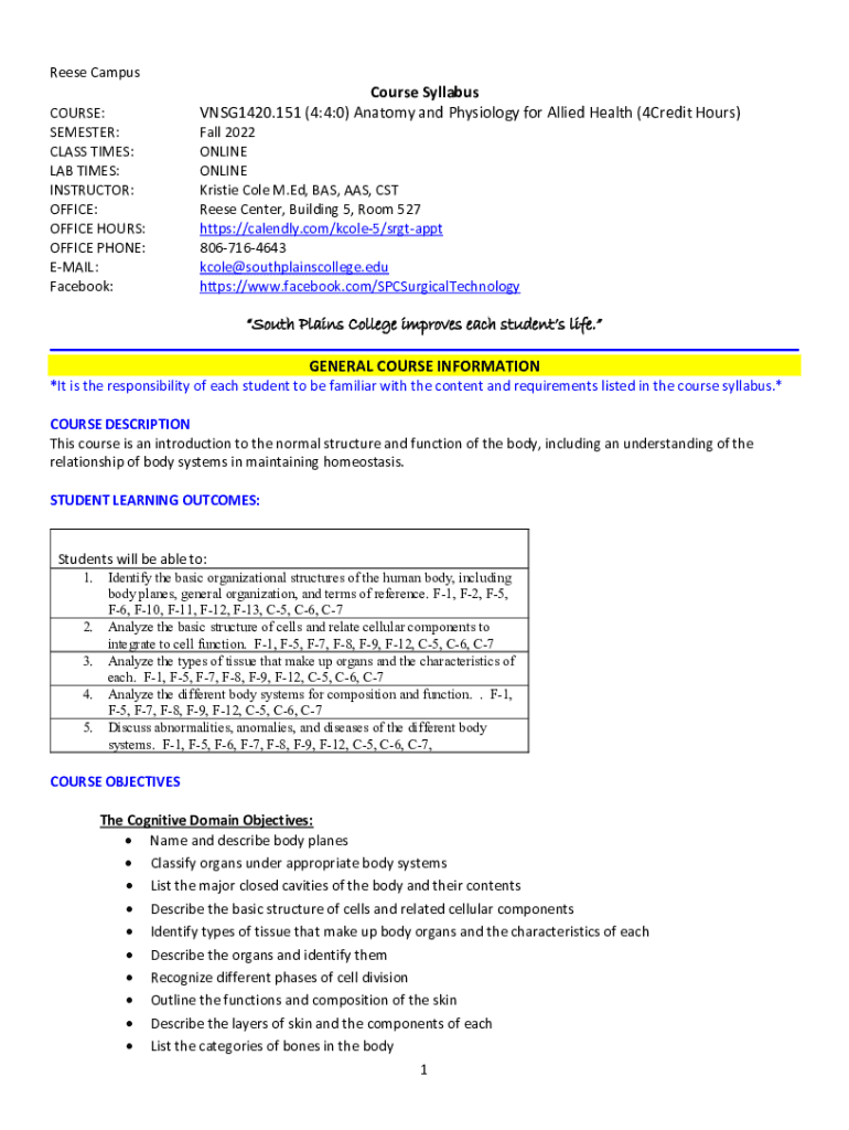 Fillable Online BIO 160 Introduction to Human Anatomy and Physiology ... Fax Email Print - pdfFiller