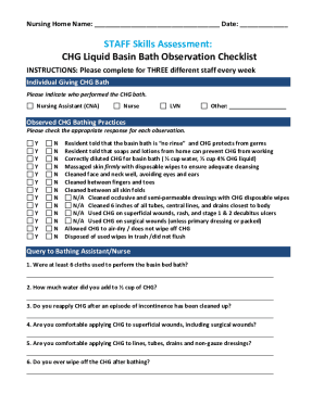 Fillable Online CHG Liquid Basin Bath Observation Checklist Fax Email ...