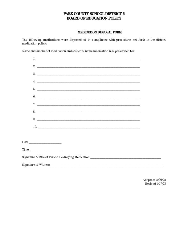 Fillable Online Medication Disposal Form-Final Fax Email Print - pdfFiller