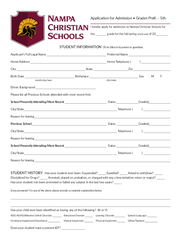 Fillable Online Application for AdmissionGrades PK Fax Email Print - pdfFiller