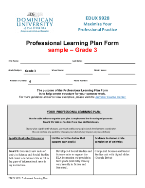 Fillable Online Professional Learning Plan Form sampleGrade 3 Fax Email ...