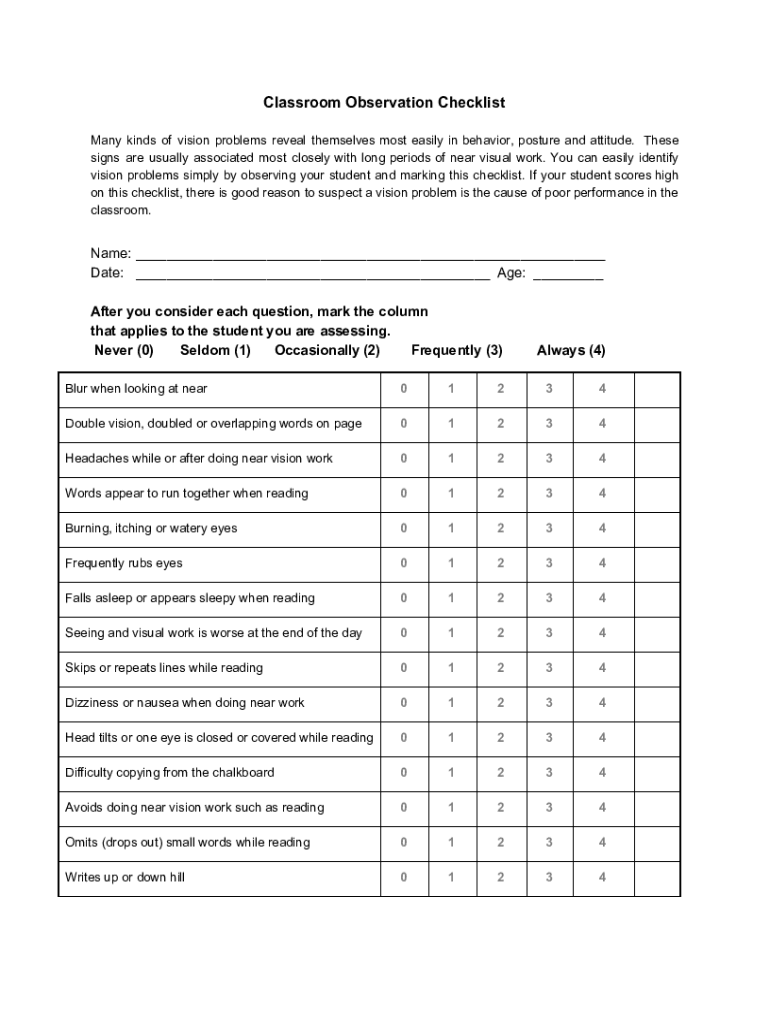 Fillable Online Classroom Observation Checklist - cloudfront.net Fax ...