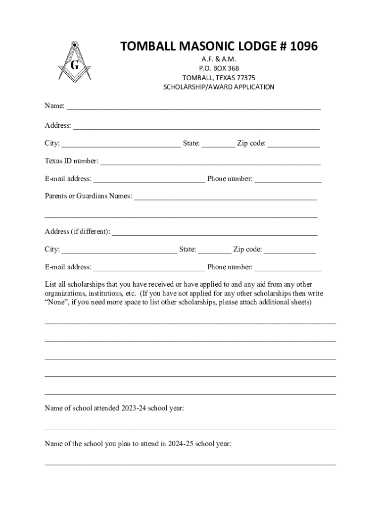 Fillable Online Tomball Masonic Lodge No.1096 A.F. & A.M.: Home Fax Email Print - pdfFiller