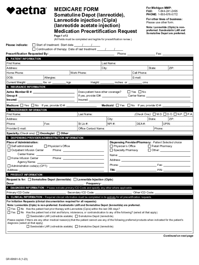 Fillable Online Aetna Rx - MICHIGAN MEDICARE - Depot (lanreotide ...