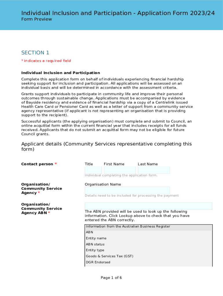 Fillable Online Individual Inclusion Participation Grant Guidelines Fax ...