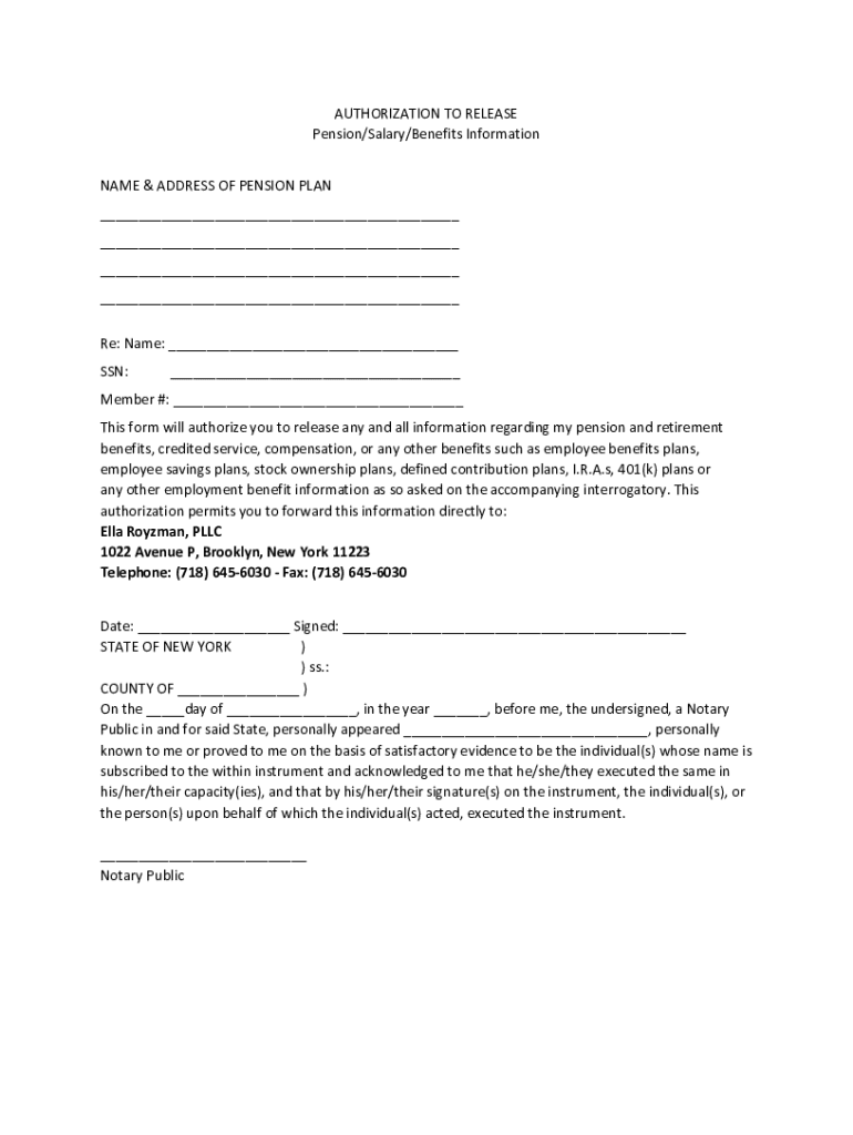 Fillable Online AUTHORIZATION TO RELEASE EMPLOYEE BENEFIT ... Fax Email ...