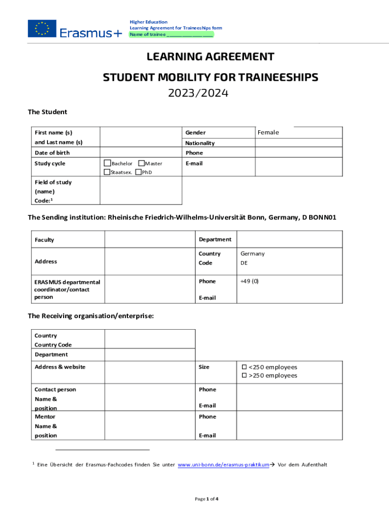 Fillable Online Learning Agreement for traineeship - Cattolica ...