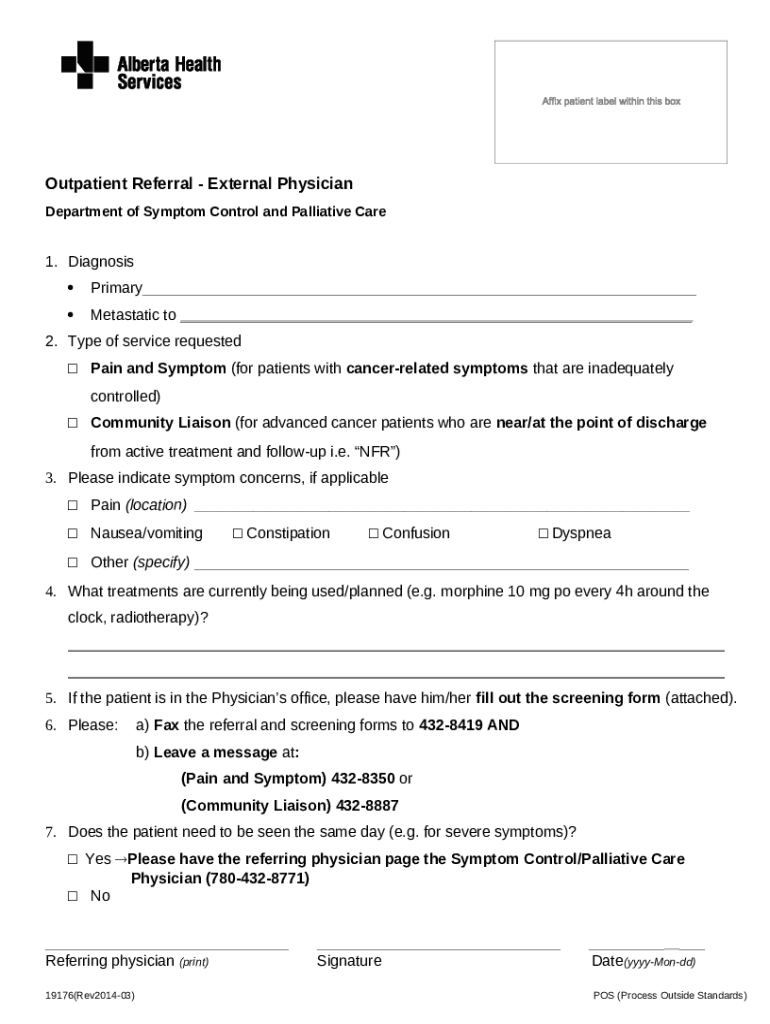 Outpatient Referral - External Physician. Referral Doc Template | pdfFiller