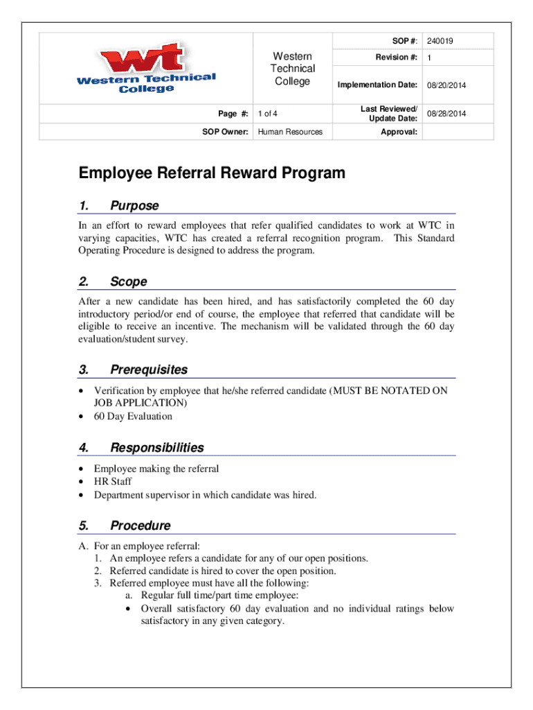 Fillable Online Employee Referral Reward Program Fax Email Print ...