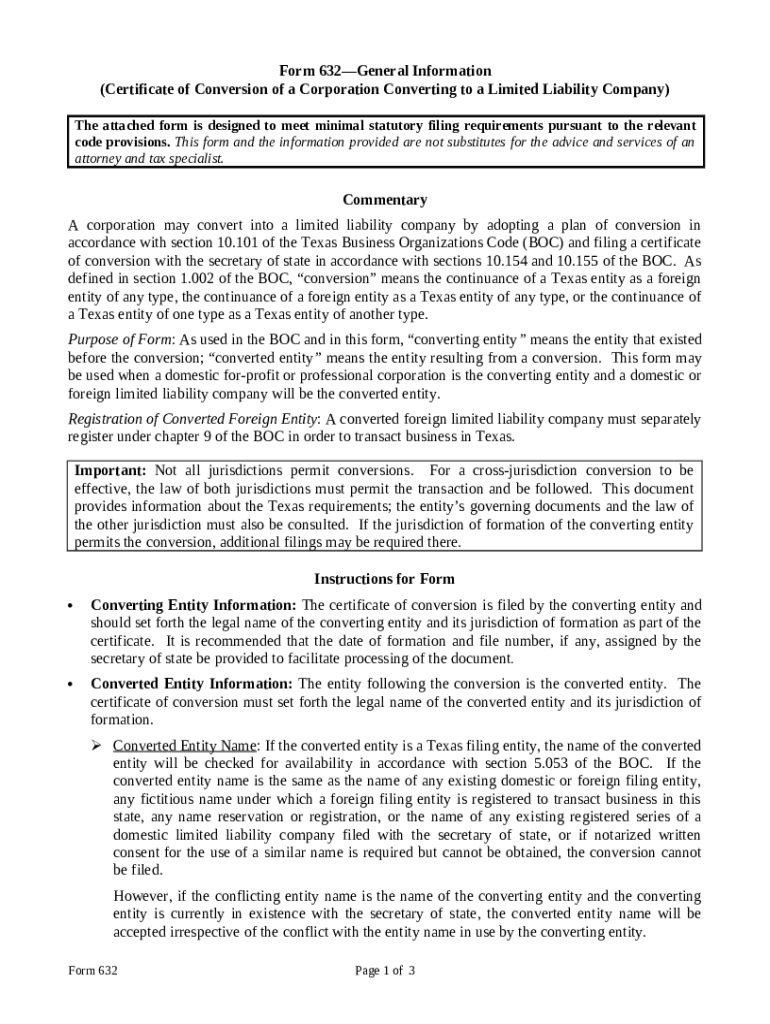632 Certificate of Conversion of a Corporation Converting to a Limited ...
