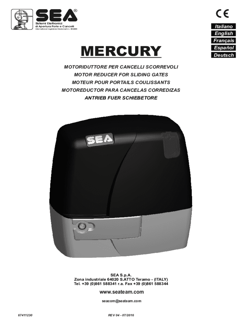 Remplissable En Ligne Manuale MERCURY rev 04 ITA Fax Email Imprimer - pdfFiller