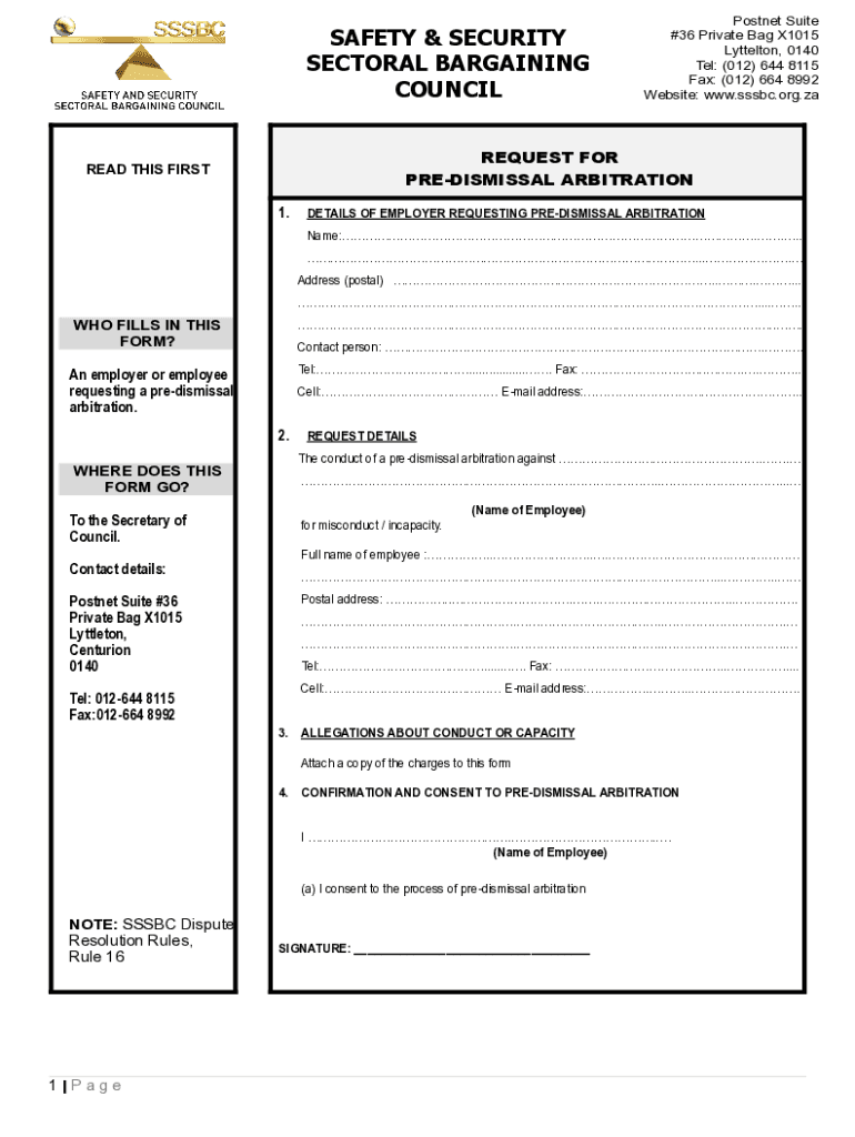 Fillable Online Fillable Online ELRC Form E12 Request for pre-dismissal ...